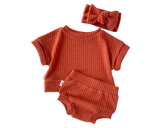 Rust Orange Baby Lounge Outfit 3-6 Baby Top, Bloomers and Top Knot ...