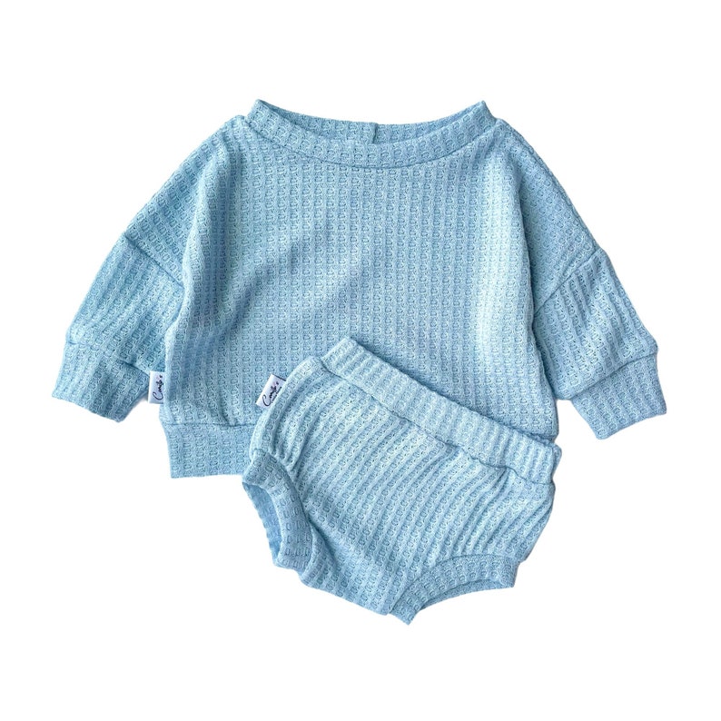 Ligth Blue Baby Lounge Set Baby Sweater Bloomer Top Knot | Etsy