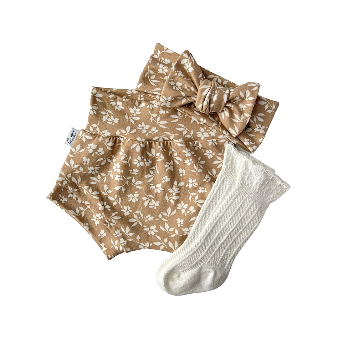 Flowers on Nude Baby Bummies and Top Knot Headband Baby Girl Spring Outfit Newborn Bummies ...