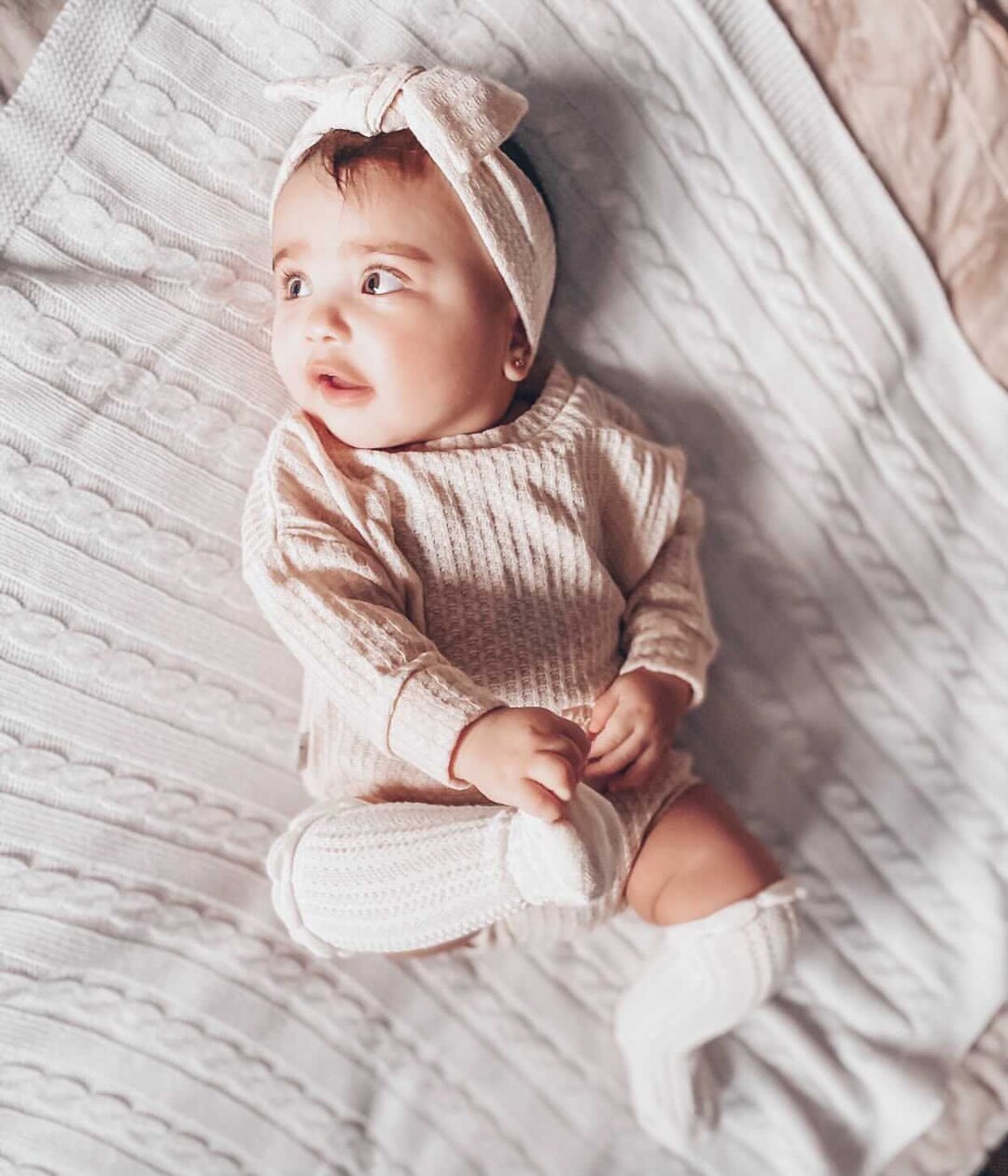 Creamy Waffle Lounge Set Baby Sweater Bloomers & Knot - Etsy