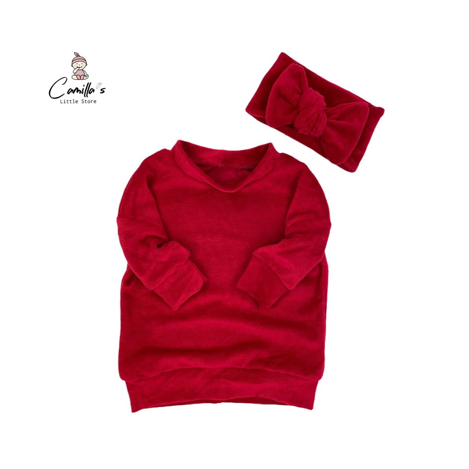 Red Velvet Rib Baby Girl Tunic Dress and Knot Headband / - Etsy
