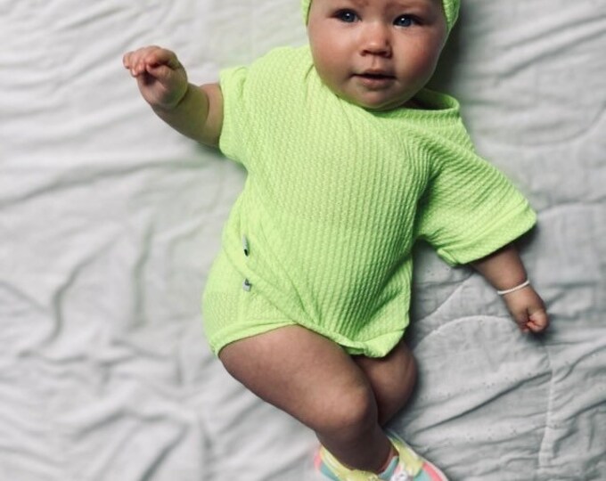Neon Yellow Baby Lounge Set Baby Top, Bloomers & Knot Headband Toddler ...