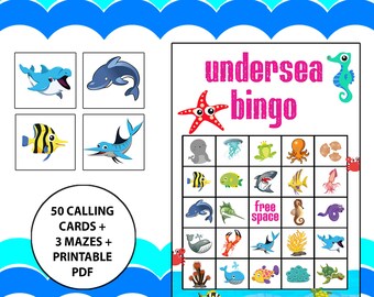 Fish Bingo Cards - Undersea Party Game for Baby Shower - Printable and ...