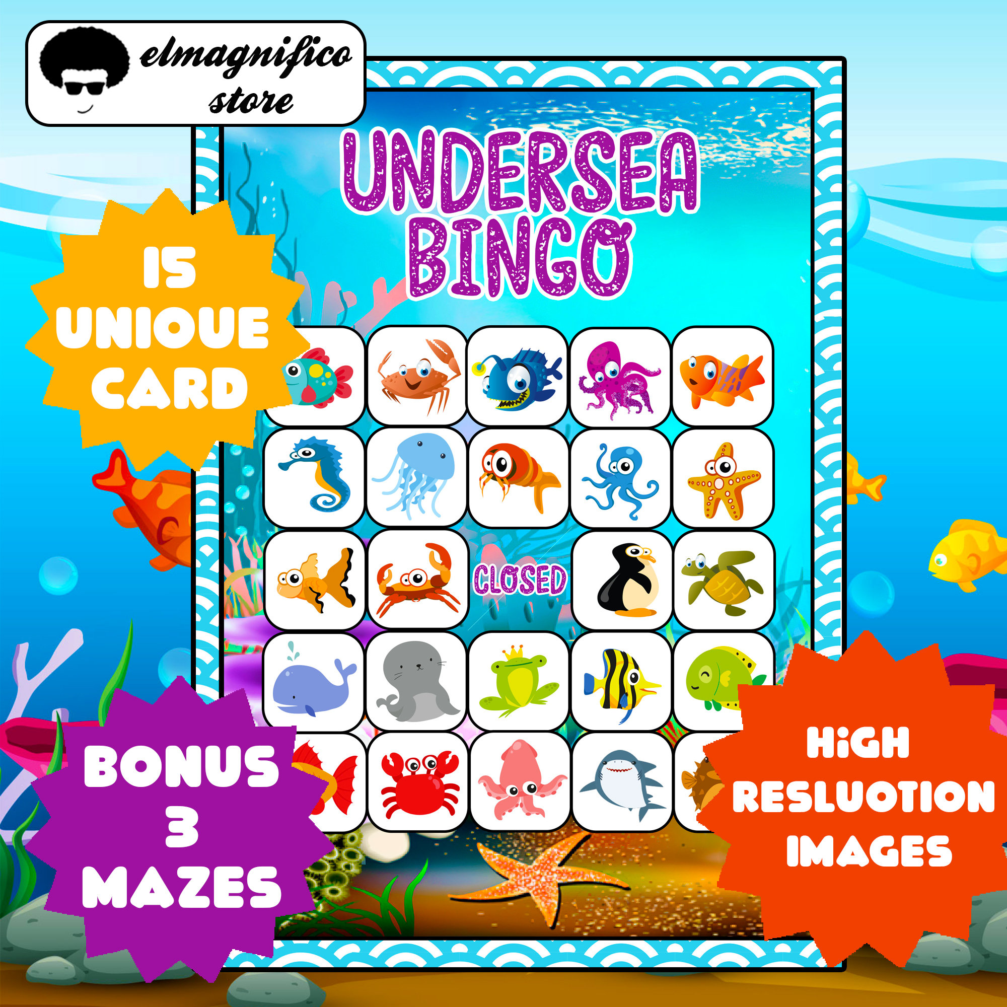 Undersea Bingo Game Printable Fish Cards for Baby Shower - Etsy