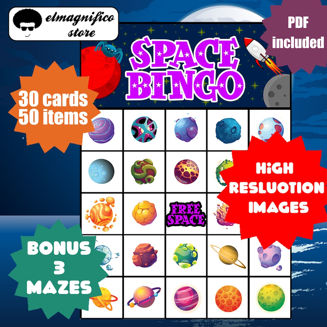 Space Bingo Game - Printable Baby Shower Fun - Instant Download - 30 ...