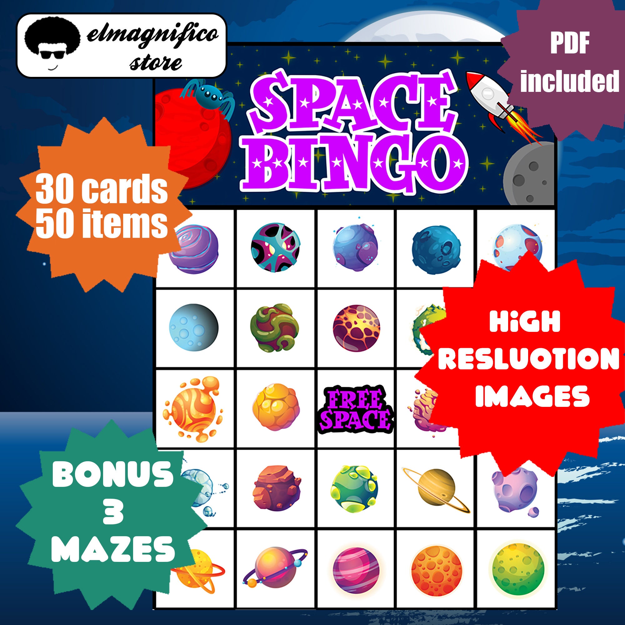 Space Bingo Game - Printable Baby Shower Fun - Instant Download - 30 ...