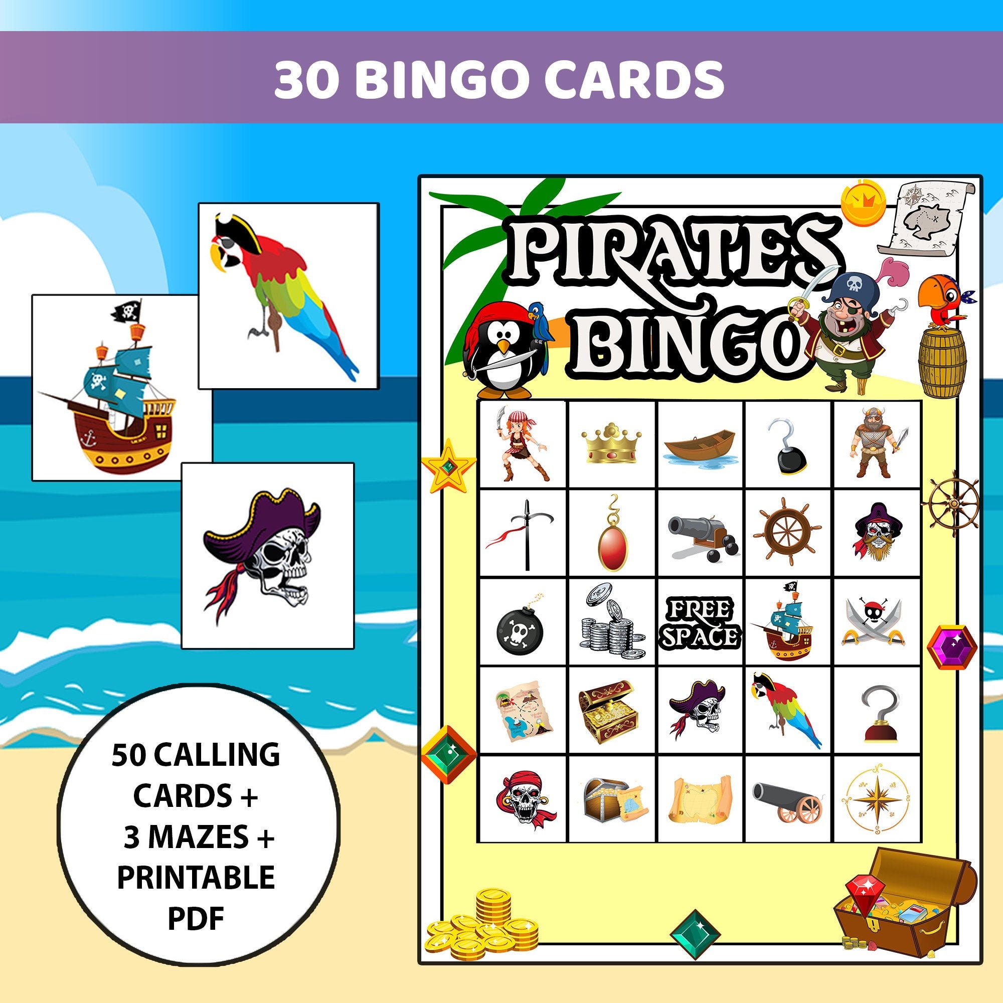 Pirate Baby Shower Bingo Game - Printable Treasure Hunt - Instant ...