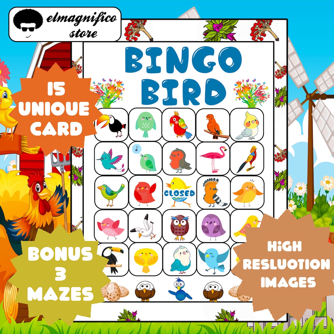 Bird Baby Shower Bingo - 15 Cards & 3 Mazes - Printable Party Activity ...