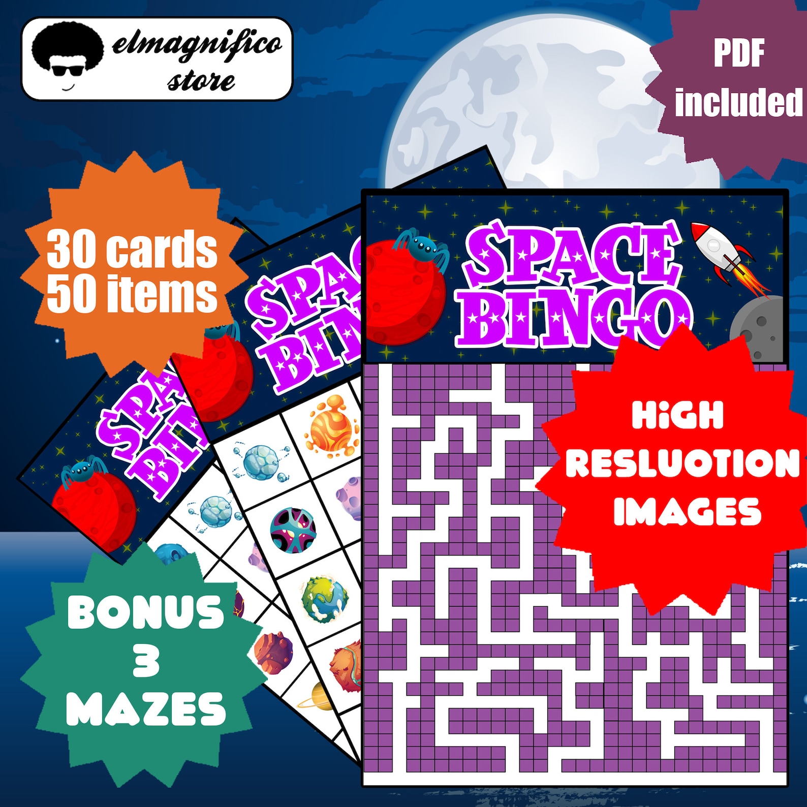 Space Bingo Game - Printable Baby Shower Fun - Instant Download - 30 ...