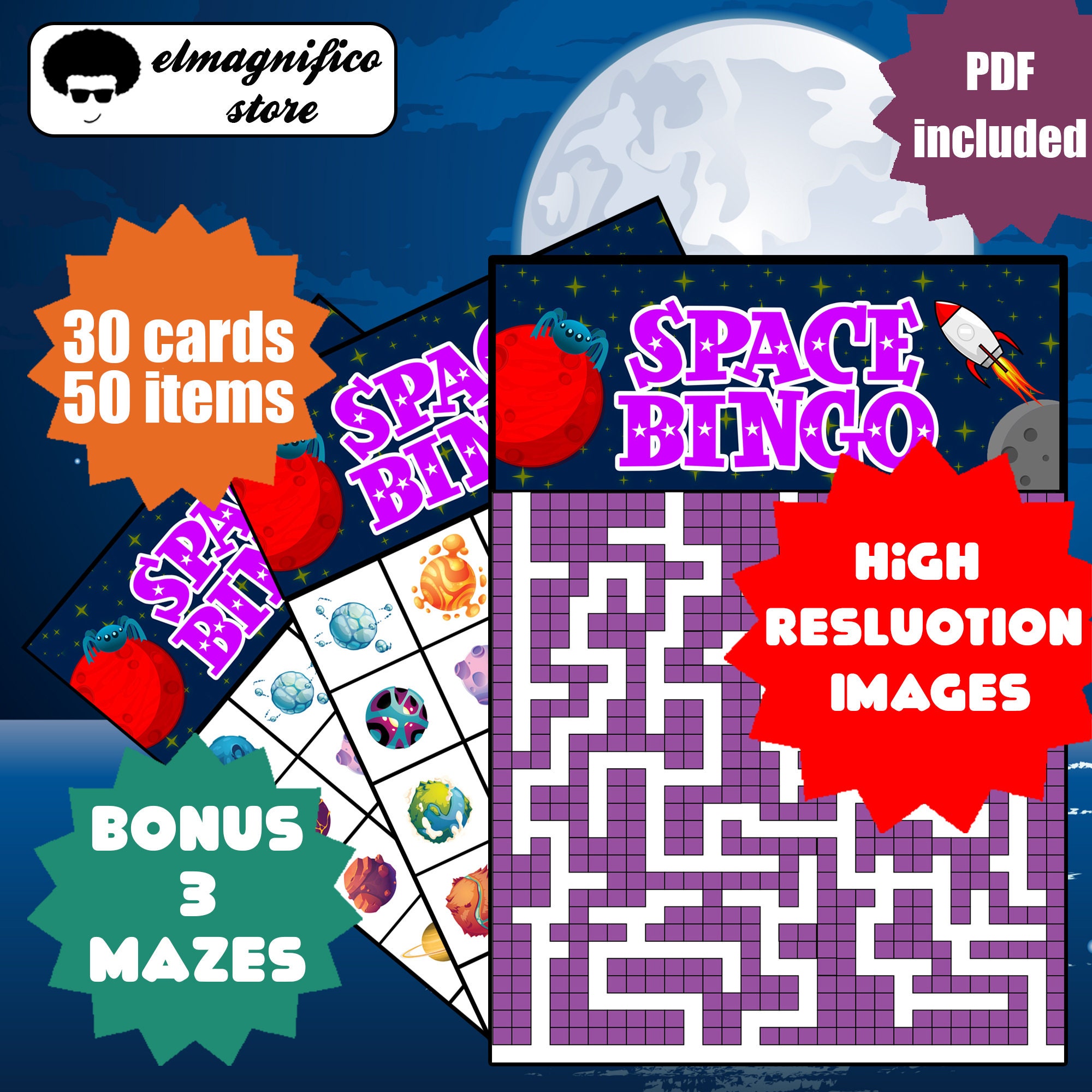 Space Bingo Game - Printable Baby Shower Fun - Instant Download - 30 ...