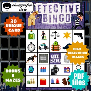 Detective Baby Shower Bingo Game - Printable Mystery Cards - Instant ...