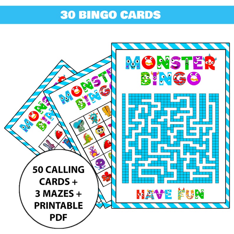 Cute Monster Bingo - Printable Baby Shower Game - Instant Download - 30 ...