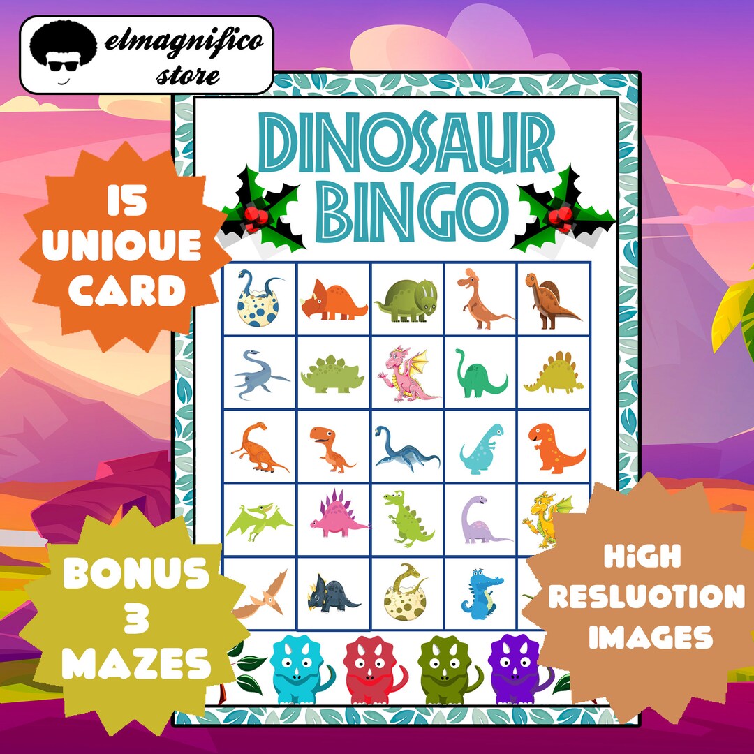 Dinosaur Baby Shower Bingo Game - 15 Cards & 3 Mazes - Printable Party ...