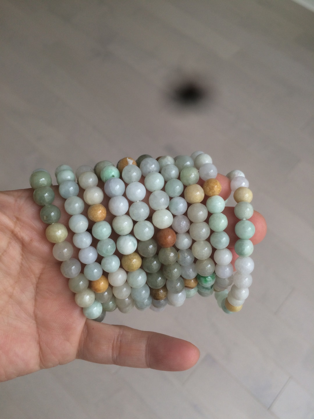 7-7.6mm 100% Natural Type A Green/white/yellow/brown Jadeite Jade Beads ...