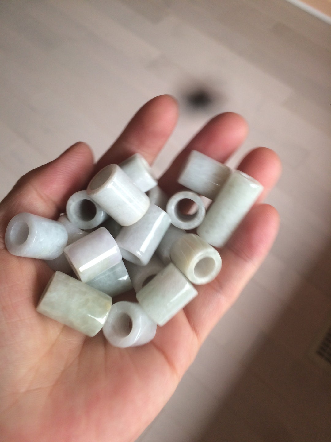 5 Pieces Of100% Natural Light Green/purple/white Jadeite Jade Barrel ...