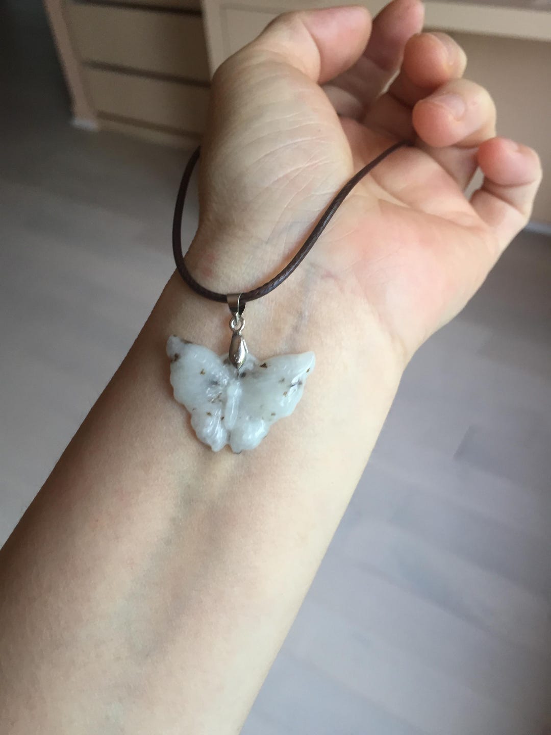100% Natural Type A White Brown Jadeite Jade Withered Leaf Butterfly ...