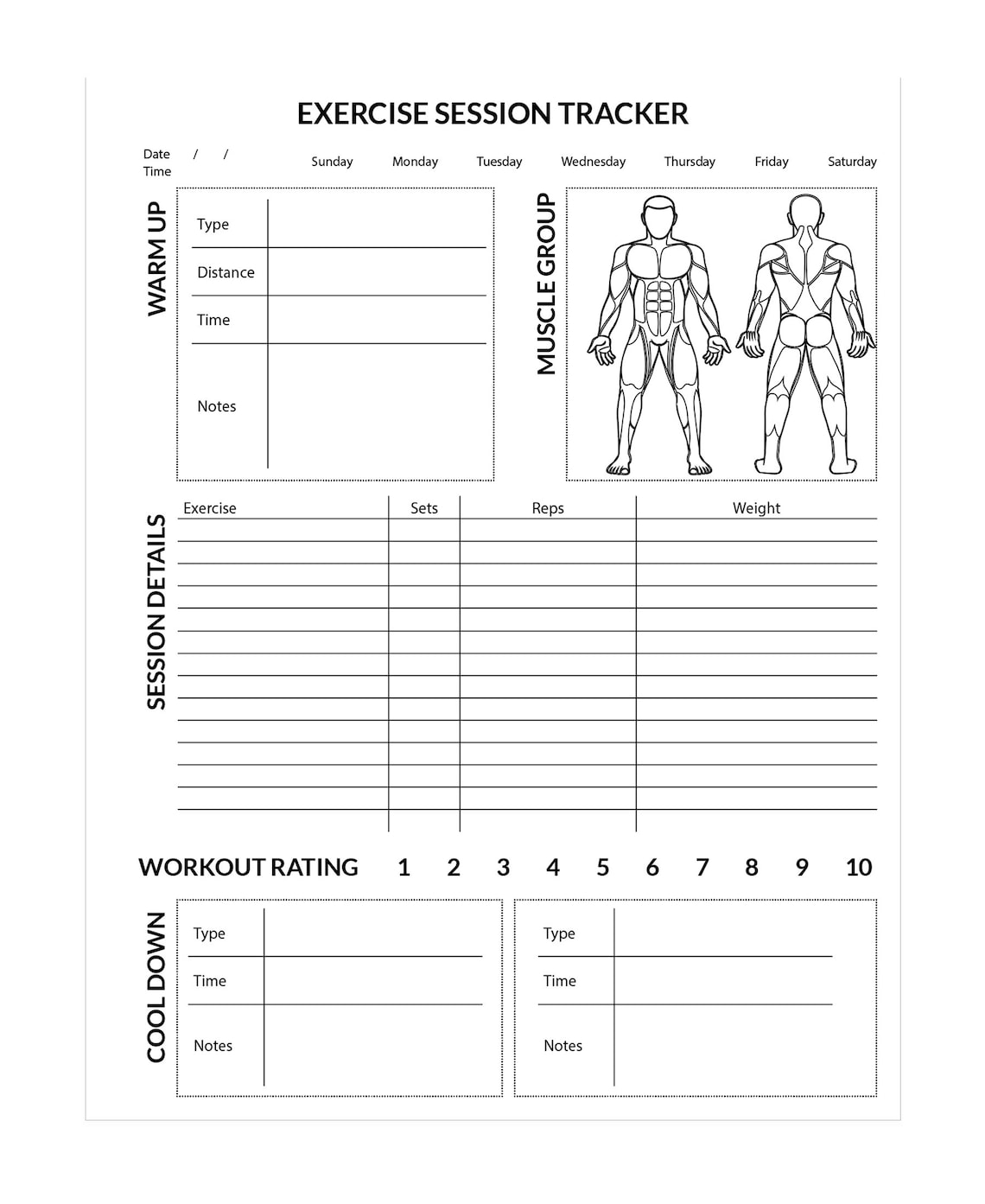 Fitness Tracker Exercise Session Workout Tracker Record - Etsy