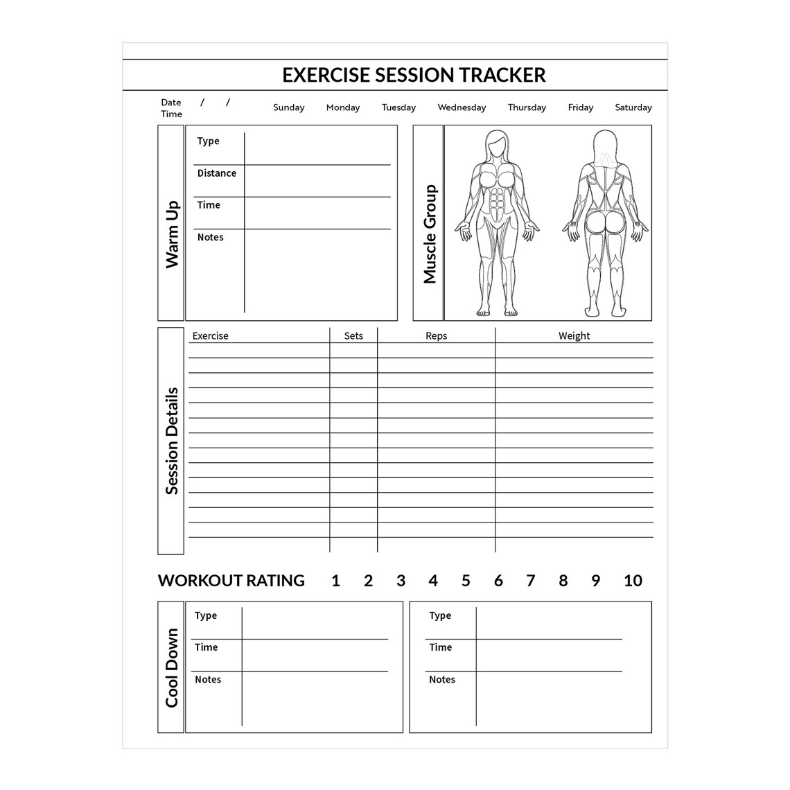 Fitness Tracker Exercise Session Workout Tracker Record - Etsy