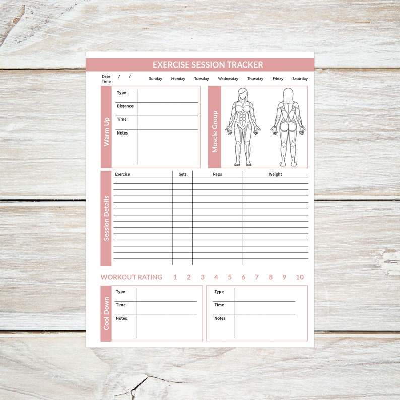 Lush Pink Fitness Tracker - Exercise Session Workout Tracker - Record ...