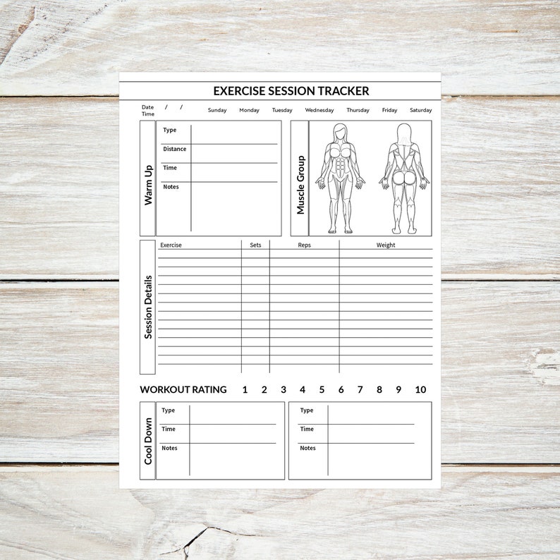 Fitness Tracker Exercise Session Workout Tracker Record - Etsy