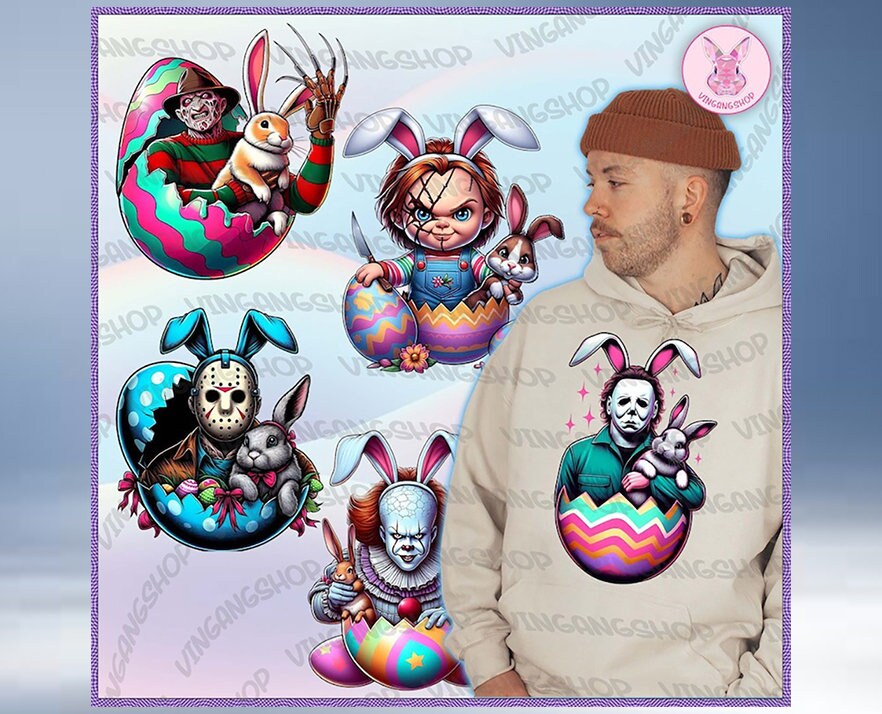 5 Retro Easter Horror Movie Png Bundle, Horror Easter Png, Prepare to ...
