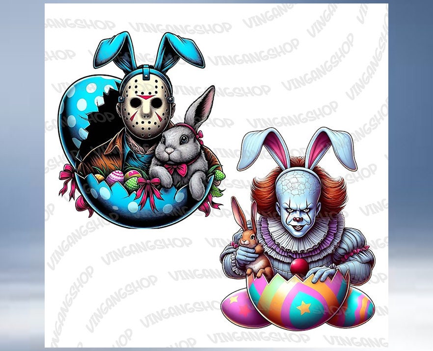 5 Retro Easter Horror Movie Png Bundle, Horror Easter Png, Prepare to ...