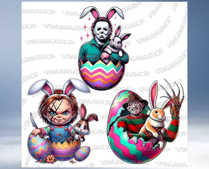 5 Retro Easter Horror Movie Png Bundle, Horror Easter Png, Prepare to ...