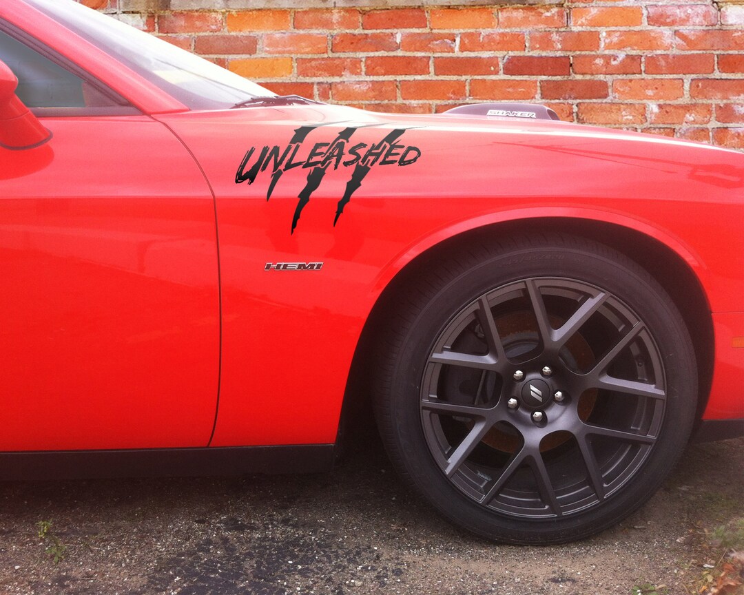 Dodge Challenger "unleashed-----rrripped, Claw Marks" Hood Decal Kit ...