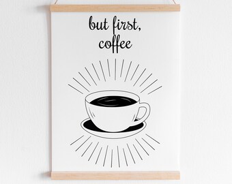 But First Coffee Printable Wall Art Typographic Poster Black - Etsy
