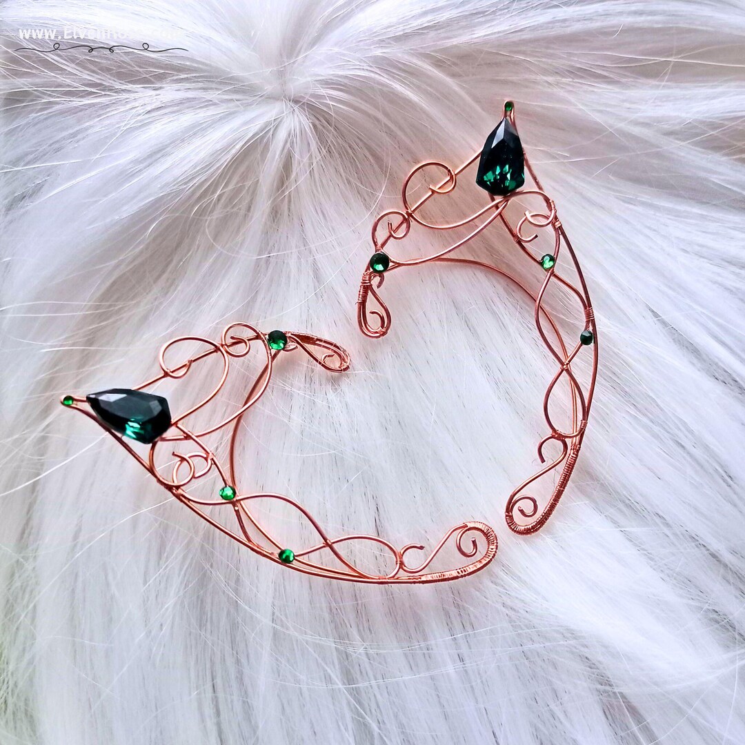 Emerald Grove Elf Ears - Copper Elven Ear Cuffs With Swarovski Crystals ...