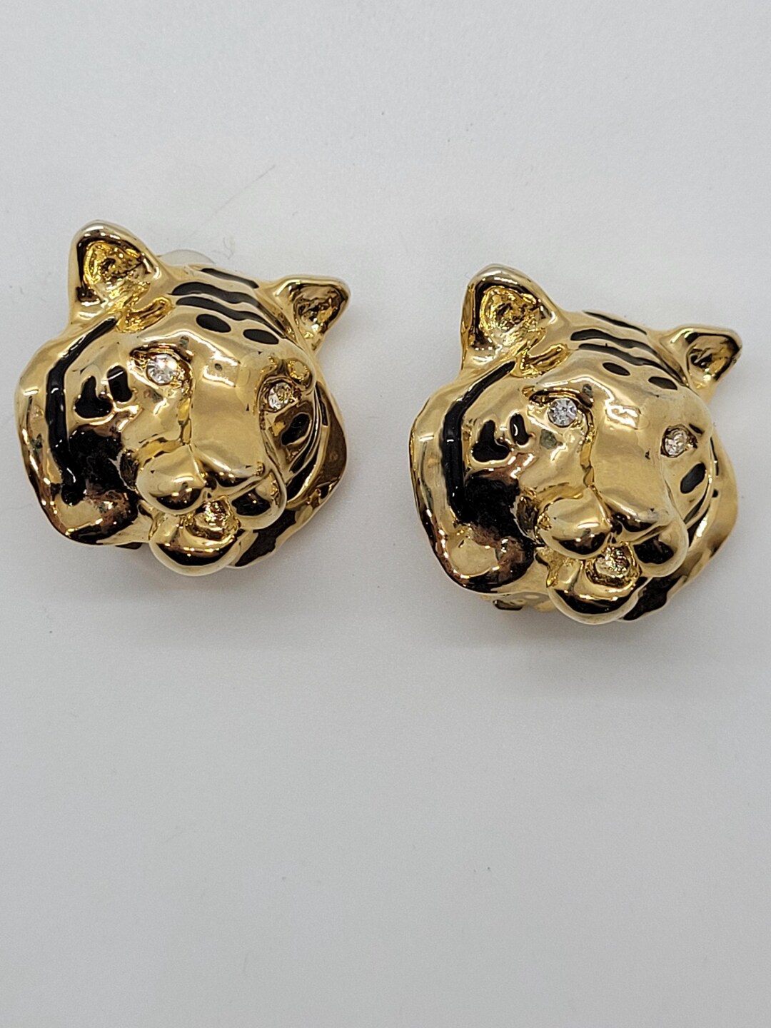 RARE Vintage Doreen Ryan Clip-on Gold Plated Tiger Earrings With Black ...