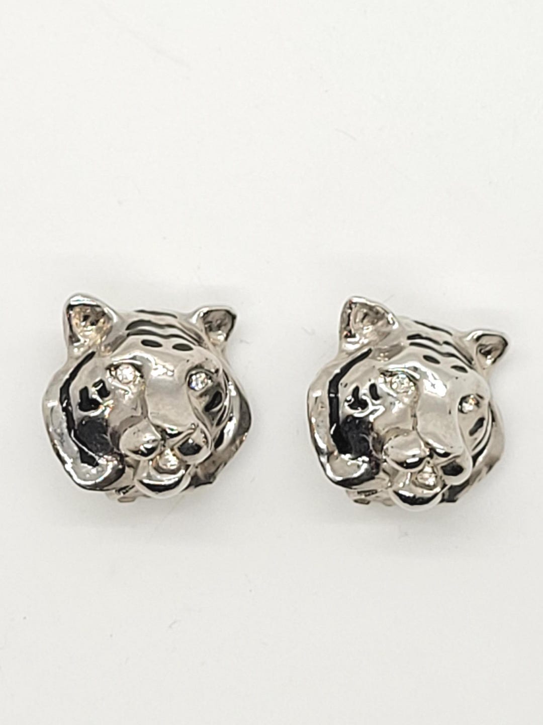 RARE Vintage Doreen Ryan Clip on Silver Tiger Earrings With Black ...