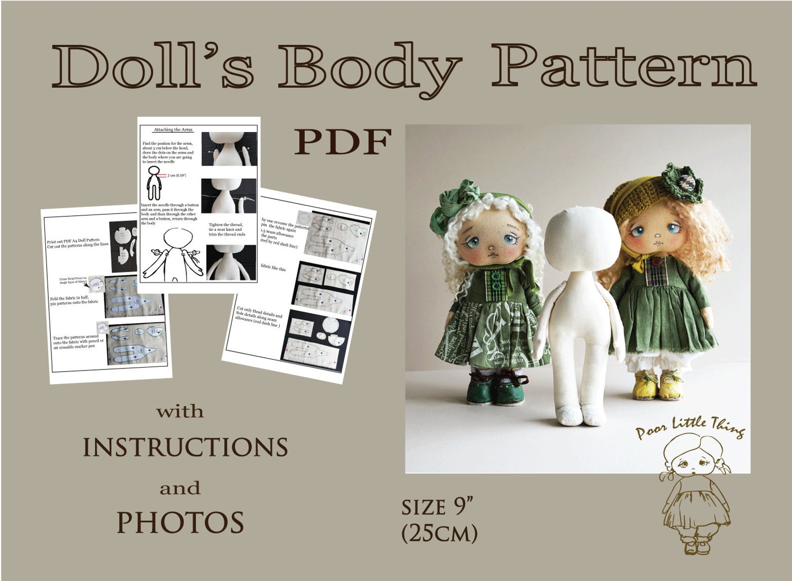 Sewing Pattern Doll Body 25cm, 9"rag Doll Body, Interior Art Doll ...