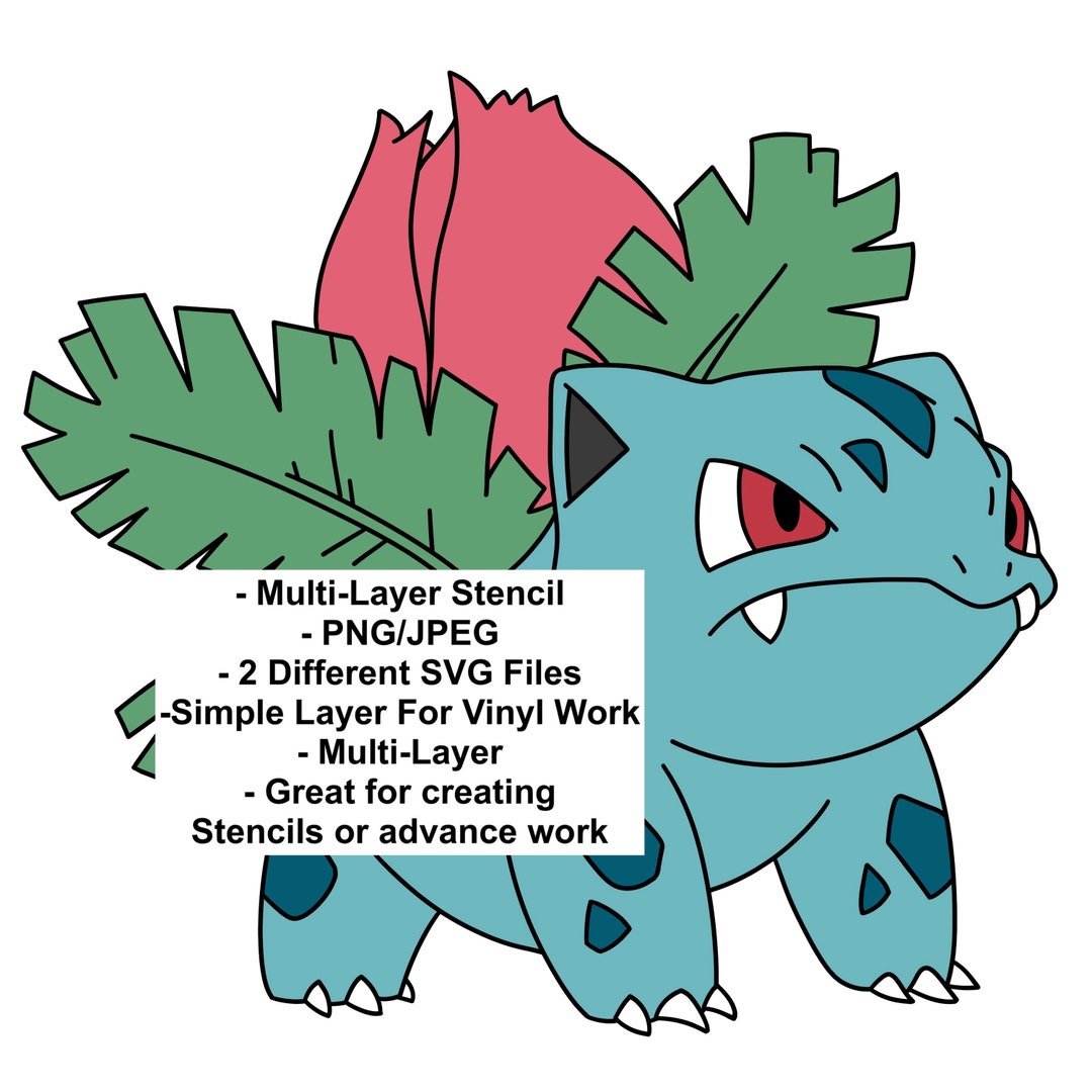 Pokemon Ivysaur - Stencil, 2 SVG Cut File, PNG, Layered SVG, Vinyl ...