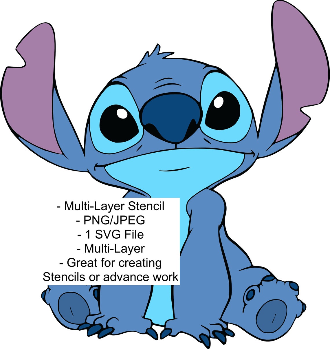 Lilo and Stitch Stitch Sitting Down Cartoon Stencil, SVG Cut File, PNG ...