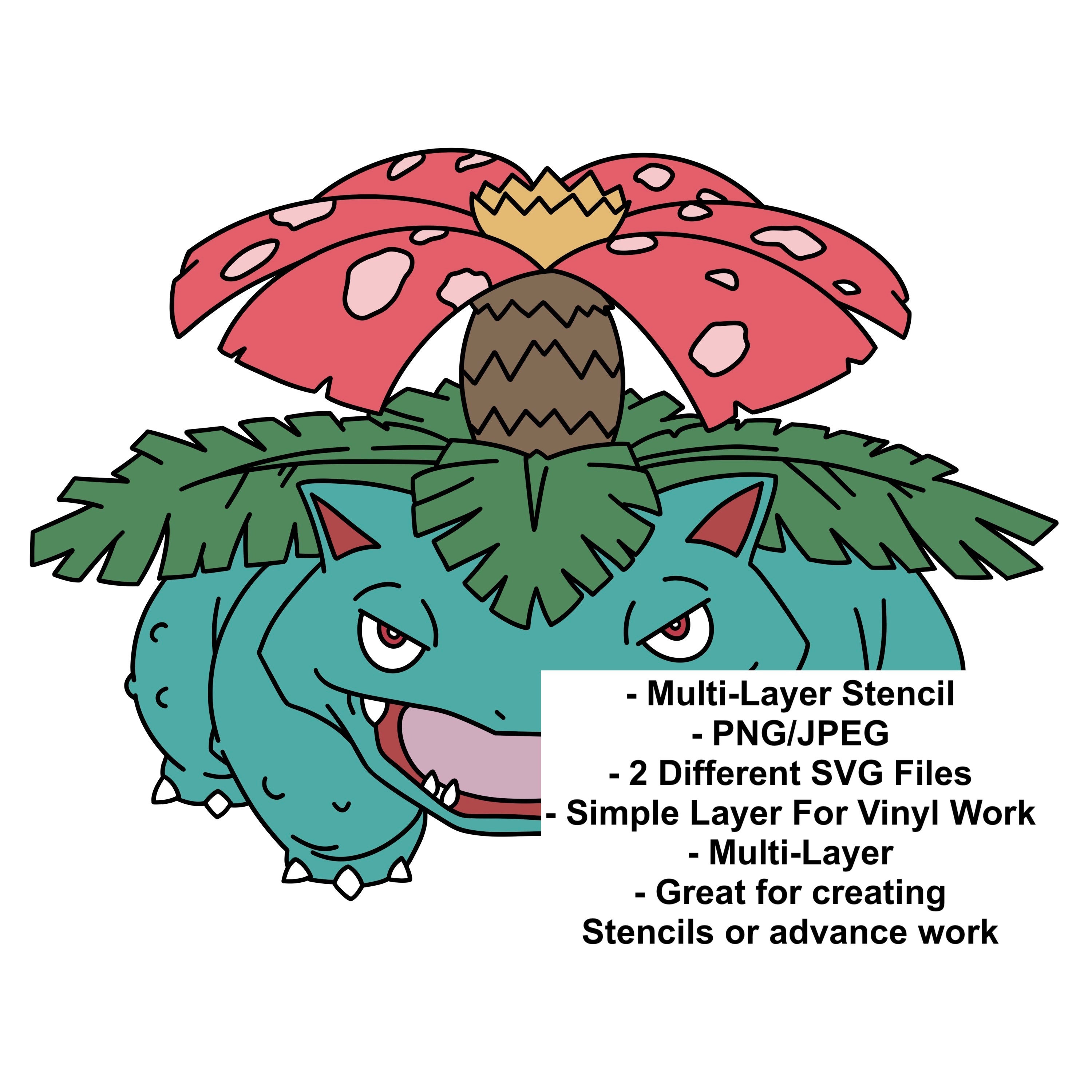 Pokemon Venusaur Stencil, 2 SVG Cut File, PNG, Layered SVG, Vinyl ...