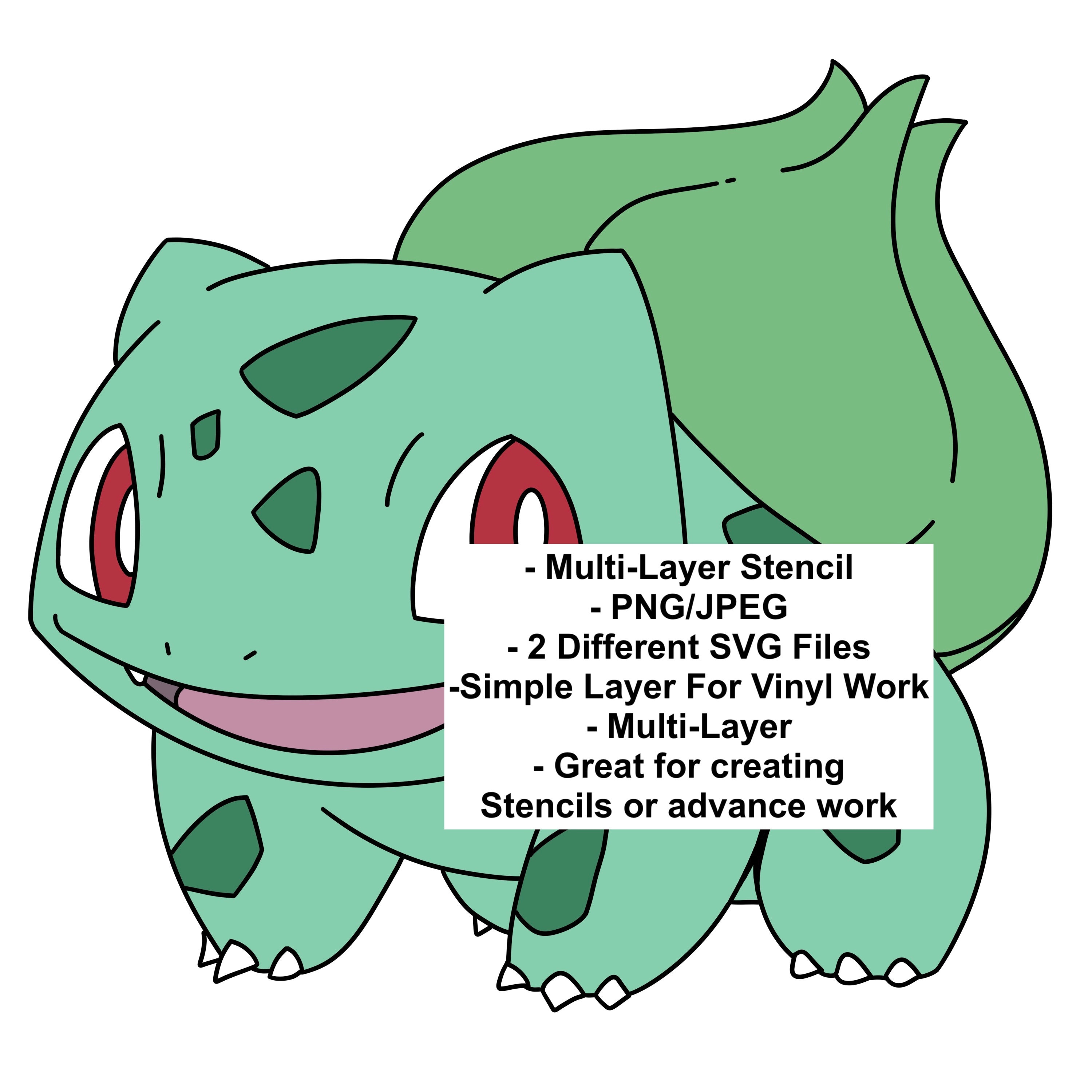 Pokemon Starter Bulbasaur Stencil, 2 SVG Cut File, PNG, Layered SVG ...