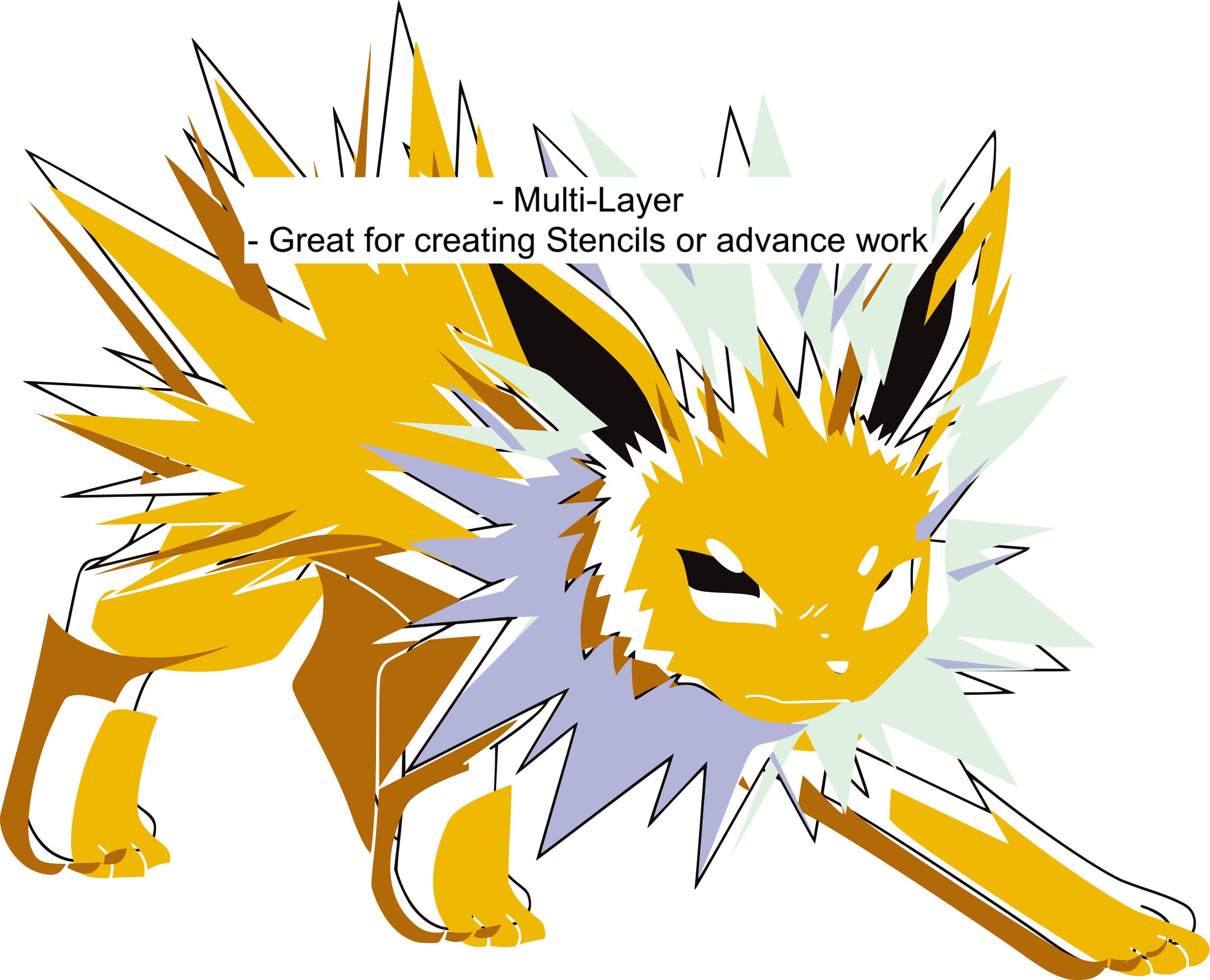 Pokemon Jolteon Stencil, SVG Cut File, PNG, Layered SVG, Vinyl, Mylar ...