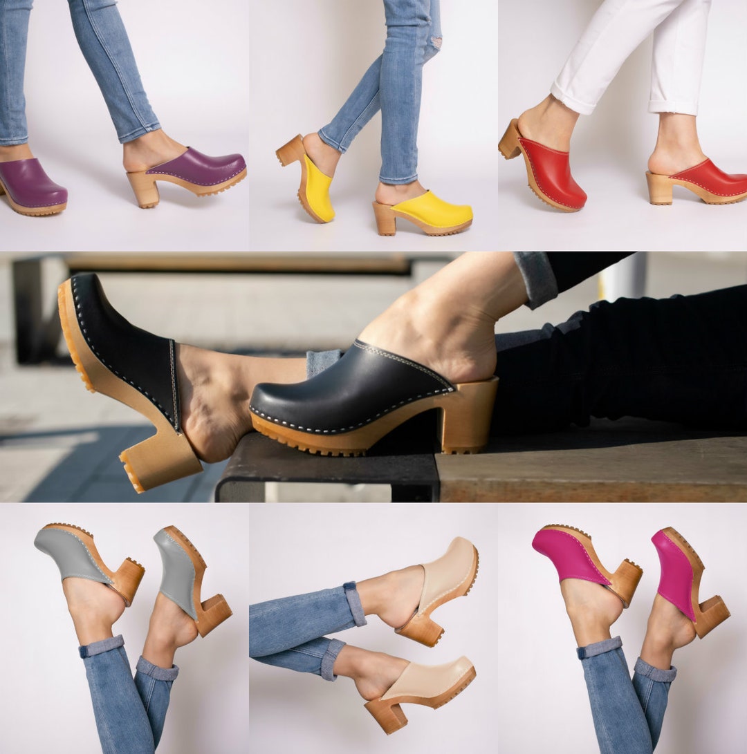 Heel Clogs,women Clogs,leather Clogs,women Shoes,clogs Women,leather ...