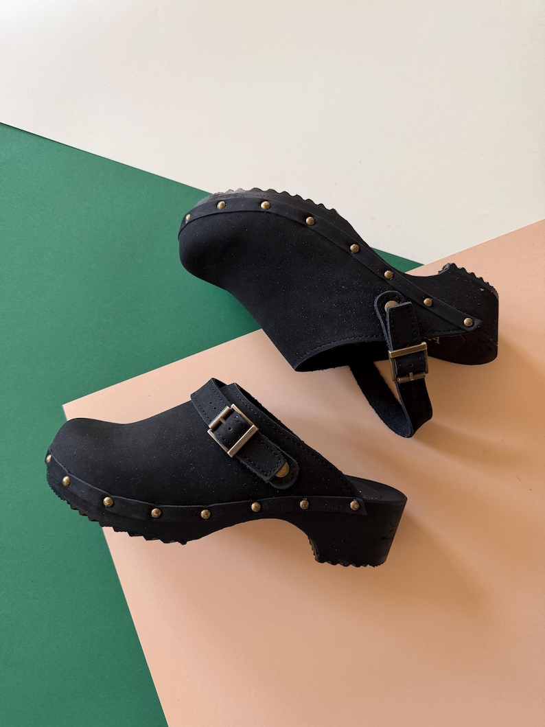 Black Clogs Adjustable Strap, Low Heel Swedish Clogs,sandal Clogs ...