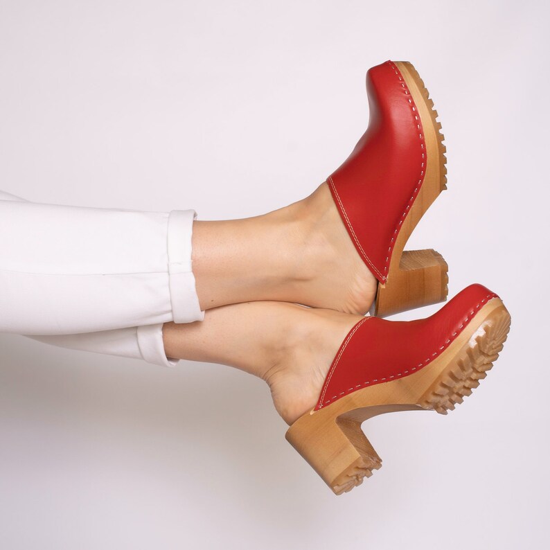 High Heel Clogswomen Clogsleather Shoesclogs for Womenhigh - Etsy