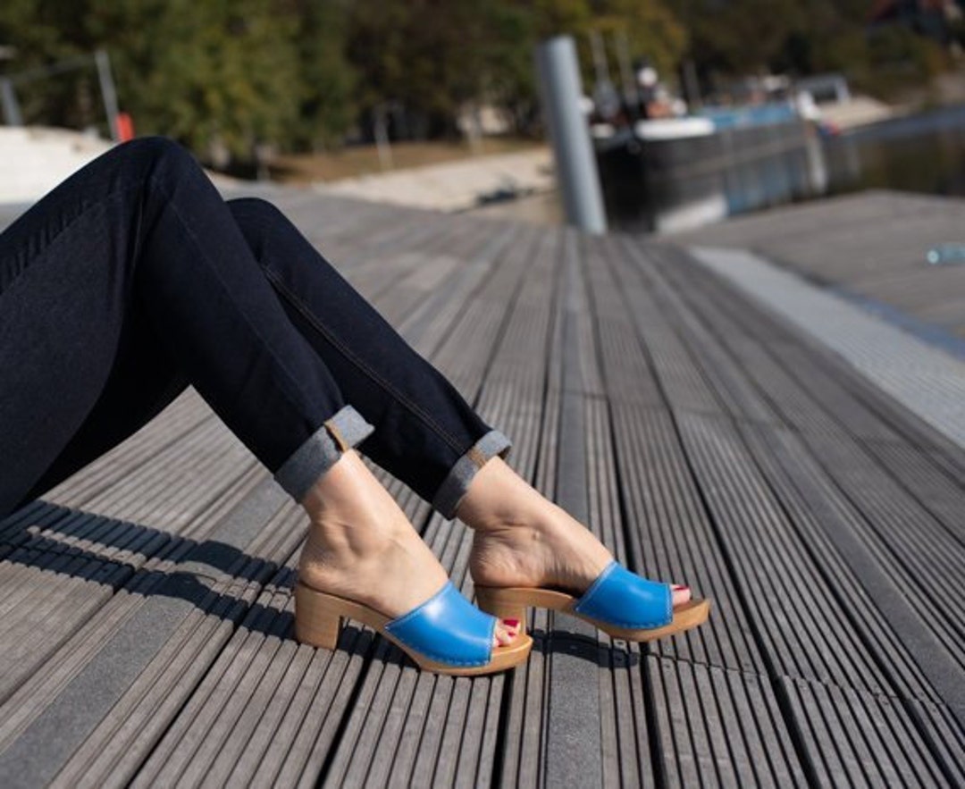 Blue Clogs,summer Women Shoes,women Clogs,women Mules,clogs 8,genuine ...