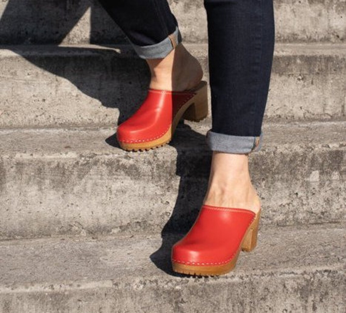 Red Swedish Clogsclogs Womenhigh Heel Clogswomen - Etsy