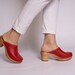 Red Swedish Clogs,clogs Women,high Heel Clogs,women Clogs,leather Shoes ...