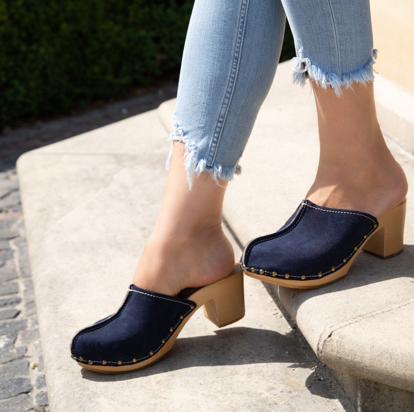 Swedish Clogs Leather Suede Clogs Heel Shoes Heel Summer Women - Etsy