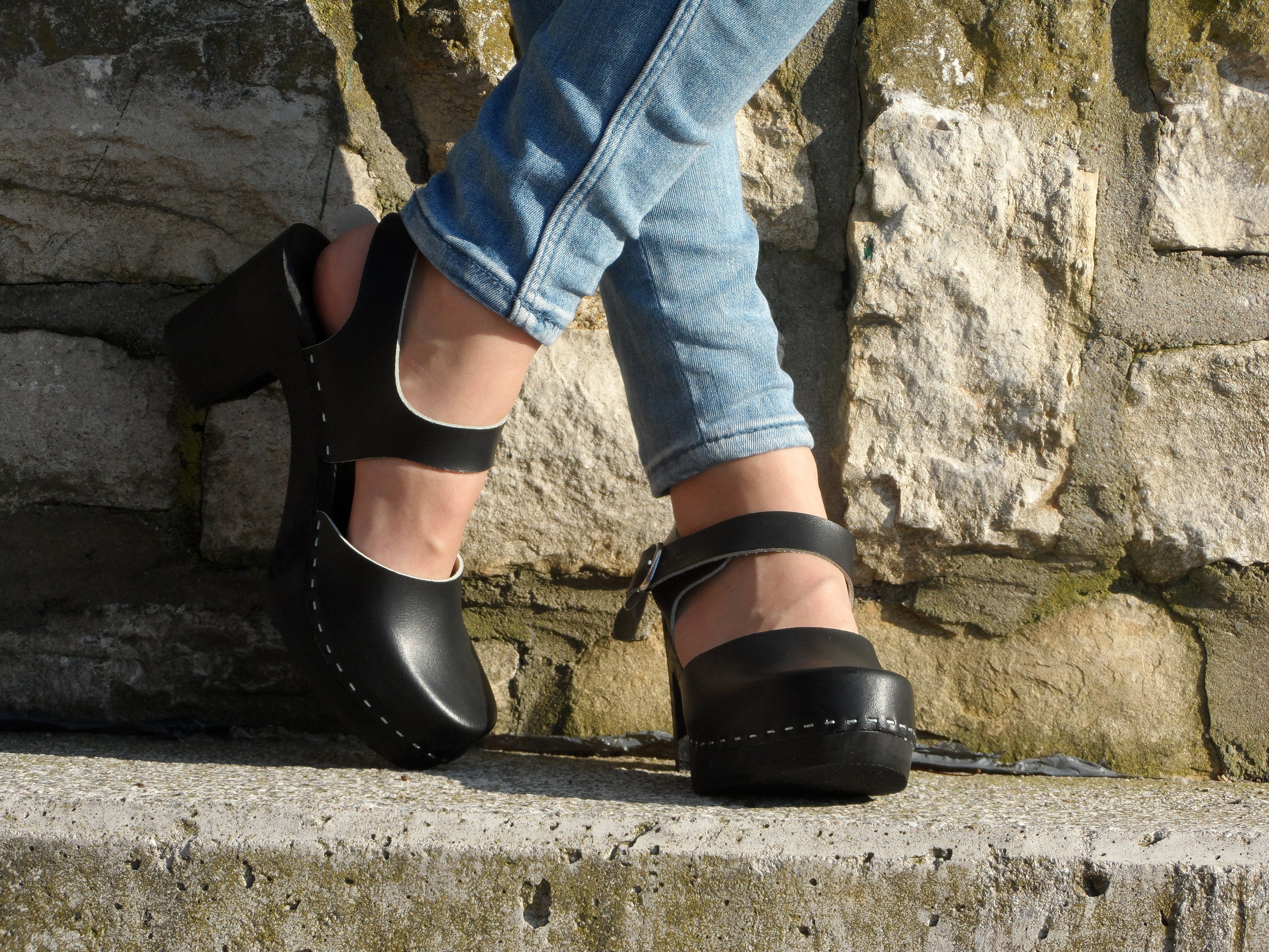 Clogs Womenheel Shoeswomen Clogsleather Sandalsswedish | Etsy