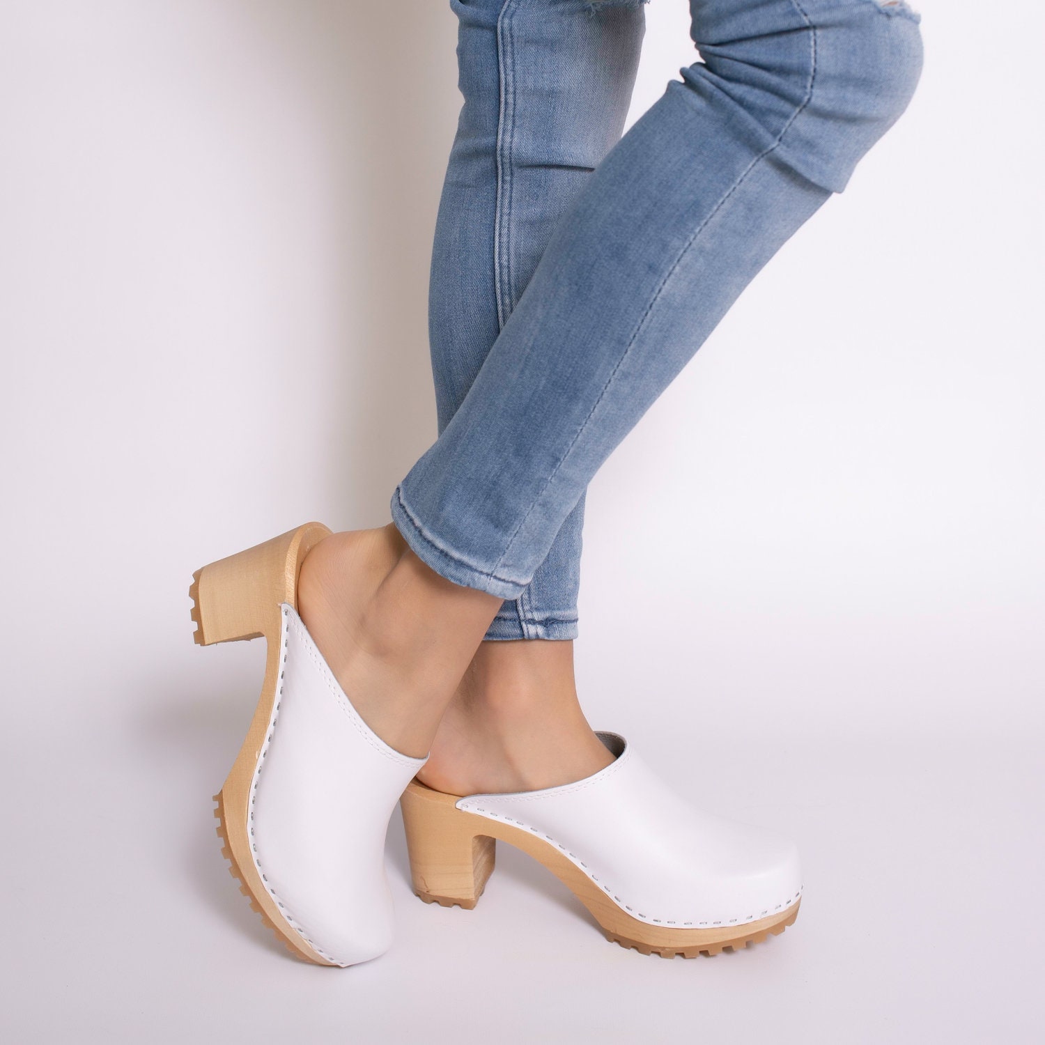 High Heel Clogswomen Clogsleather Shoesclogs for Womenhigh | Etsy