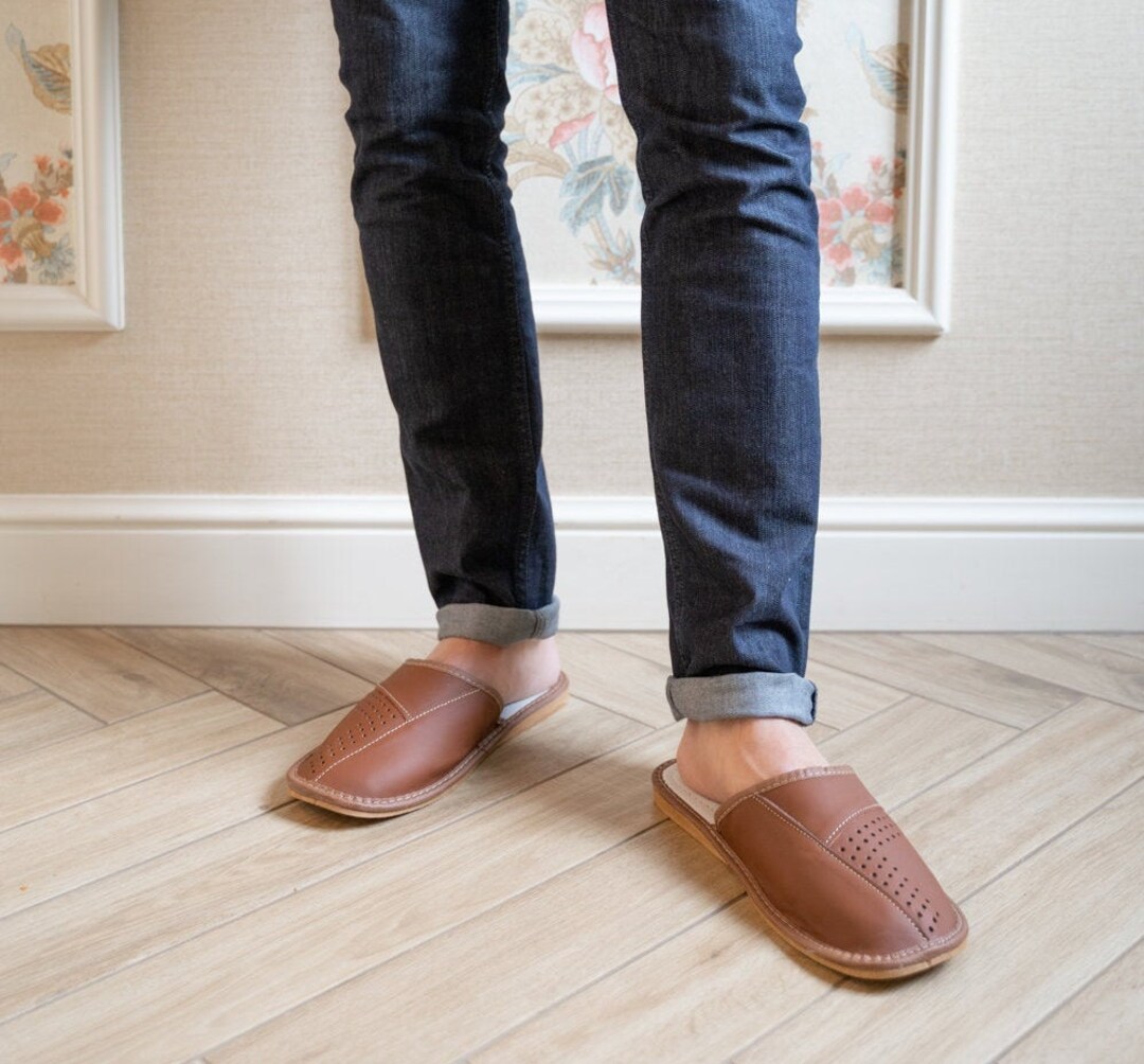 Leather Slippers,men Slippers,gift for Him,men Leather Slippers,men ...