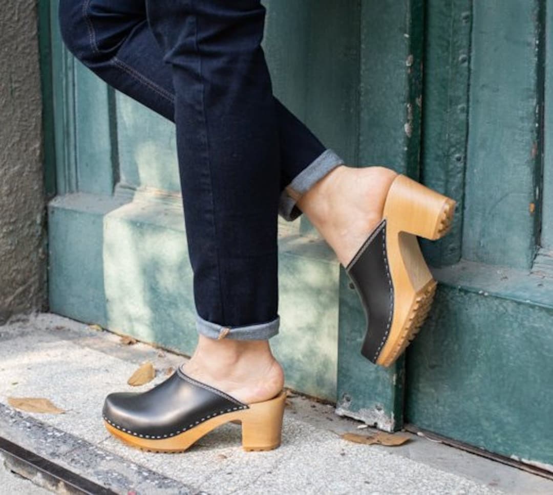 Black Clogs,high Heel Shoes,high Heel Clogs,women Clogs,leather Shoes ...