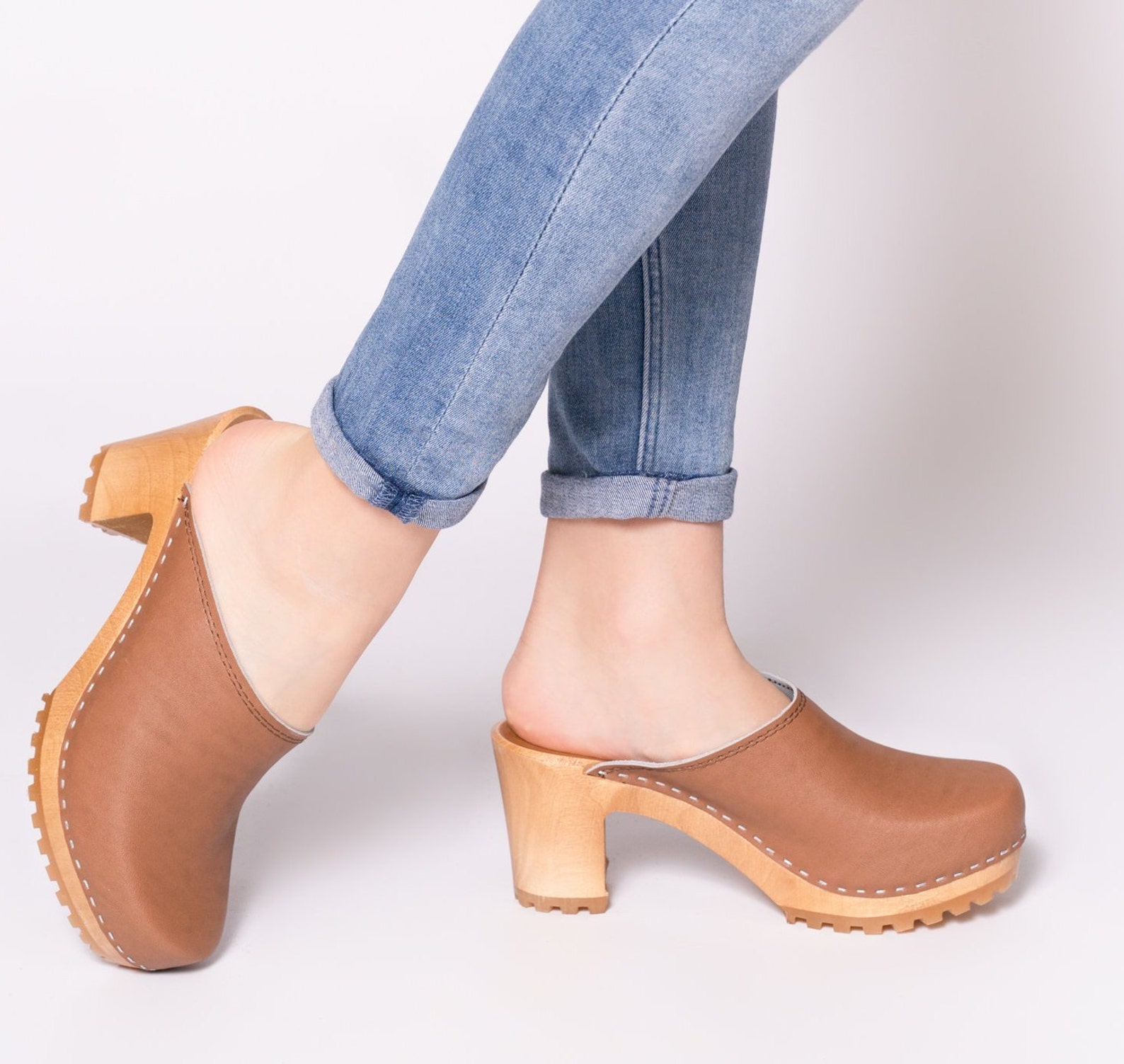 Clogs Frauen Heel-Leder-Clogs High Heel Schuhe High Heel - Etsy.de